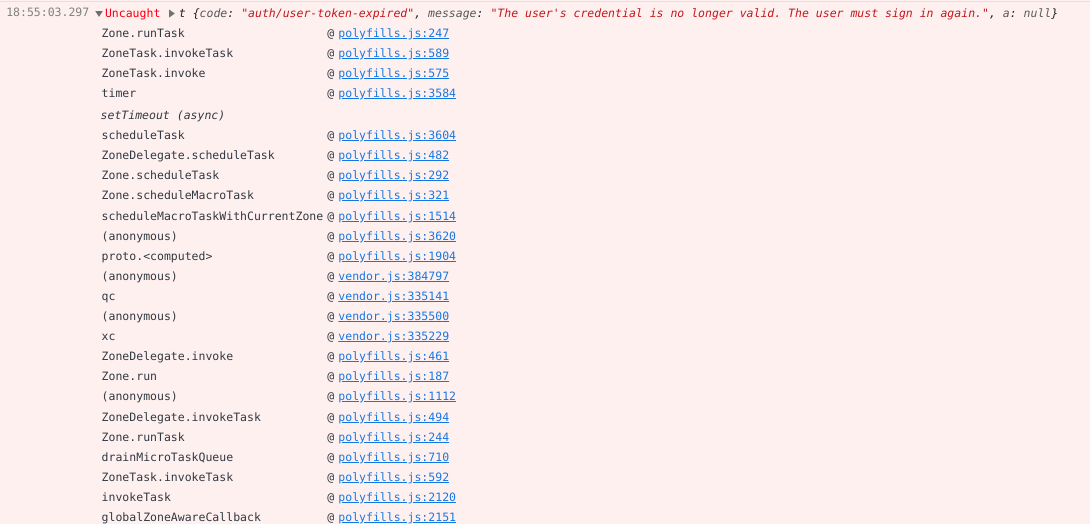 Catching the error 'auth/user-token-expired' during a proactiveRefresh ... Catching the error 'auth/user-token-expired' during a proactiveRefresh ...