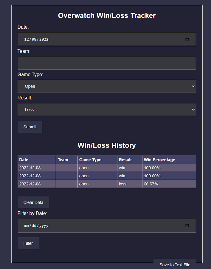 GitHub - kodygentry/OverwatchWinLossTracker: OW2 win-loss tracker: log results by date and role ...