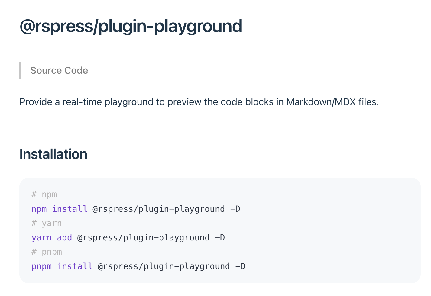 [Feature]: Use PackageManagerTabs in Rspress document · Issue #106 · web-infra-dev/rspress · GitHub