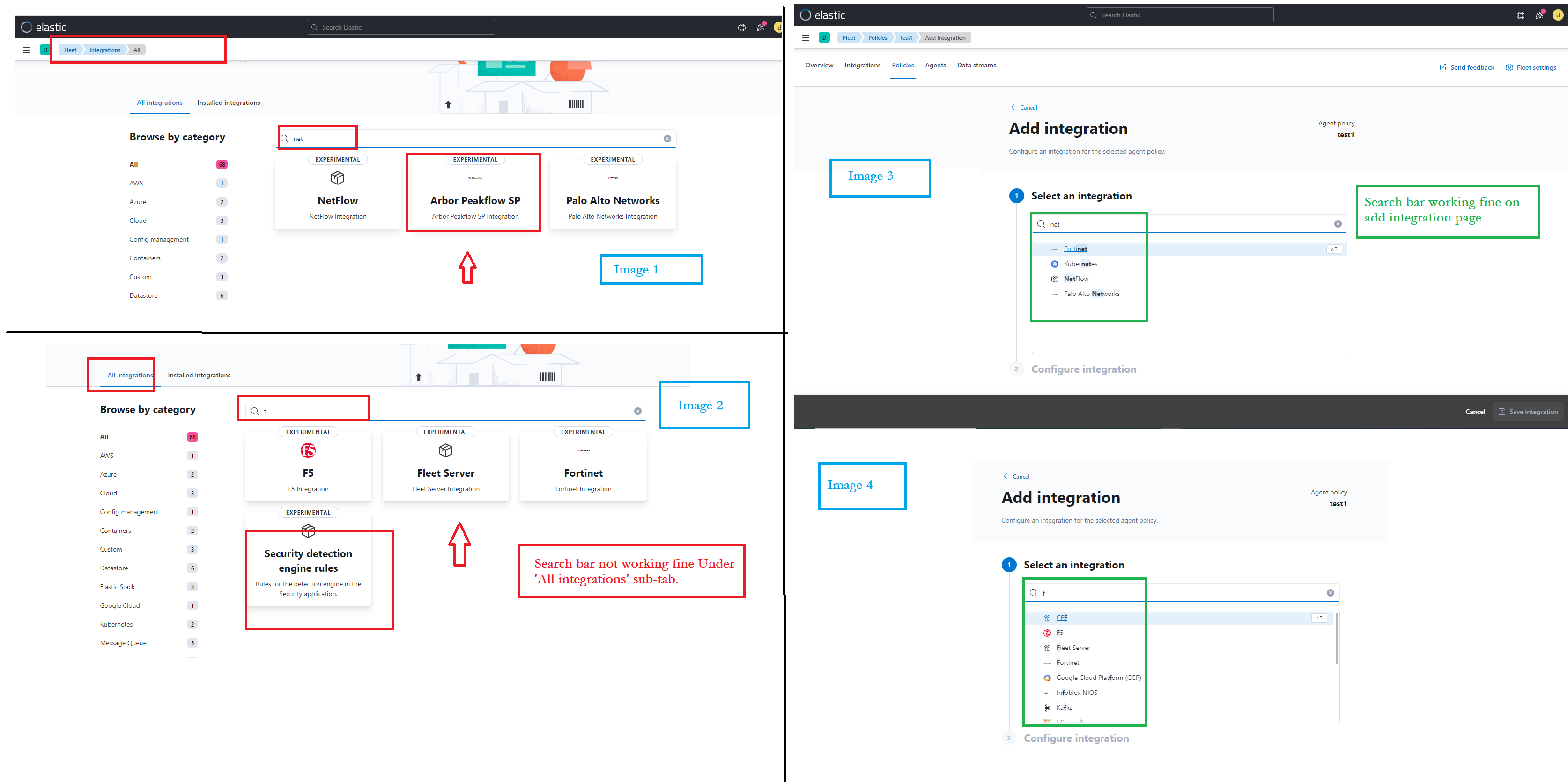 [Fleet] Search bar is unable to filter out proper results on 'All integrations' sub-tab. · Issue ...