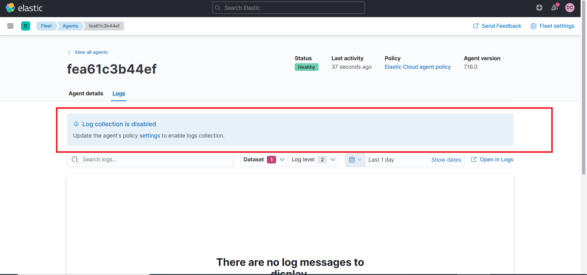 [Fleet]: Logs enable notification displayed to user for managed host ...