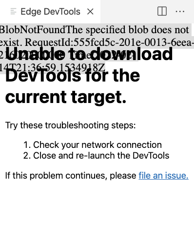 [Known issue: investigation under way] "Unable to download DevTools for the current target ...