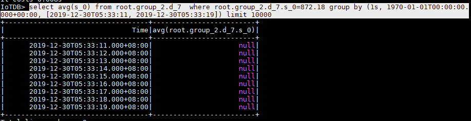 Do not return null in group by time query · Issue #2243 · apache/iotdb · GitHub