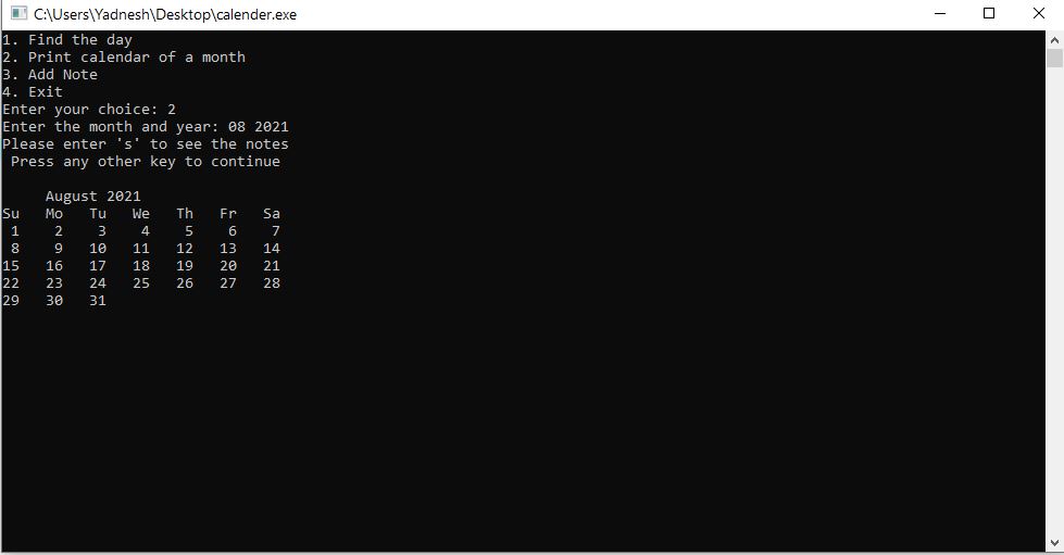 GitHub - YadneshVKalal/Calender-using-C-language