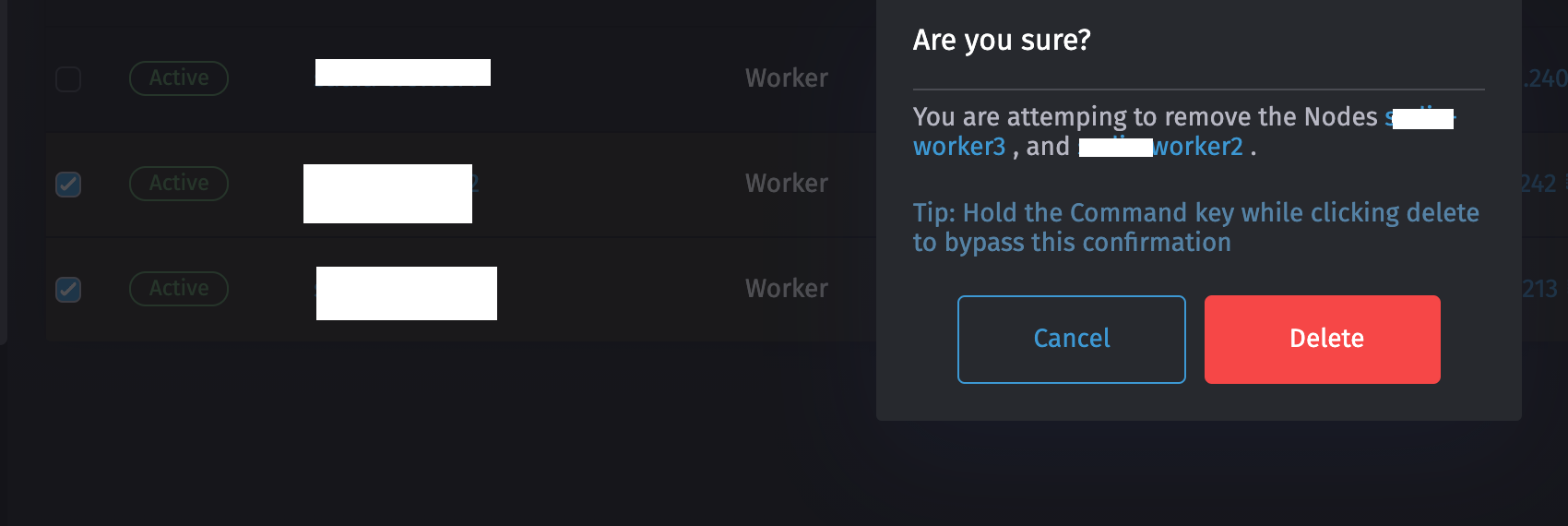 No reconfirmation for deleting multiple resources · Issue #2175 · rancher/dashboard · GitHub