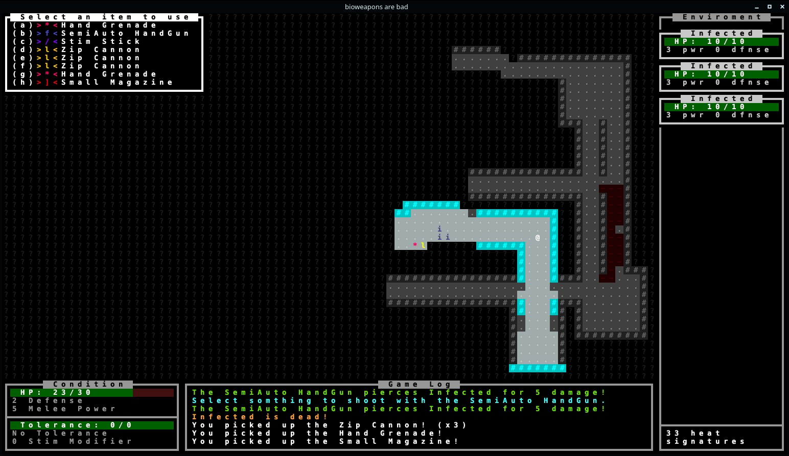 GitHub - a-viv-a/bioweapons-are-bad: a roguelike in python, with tcod