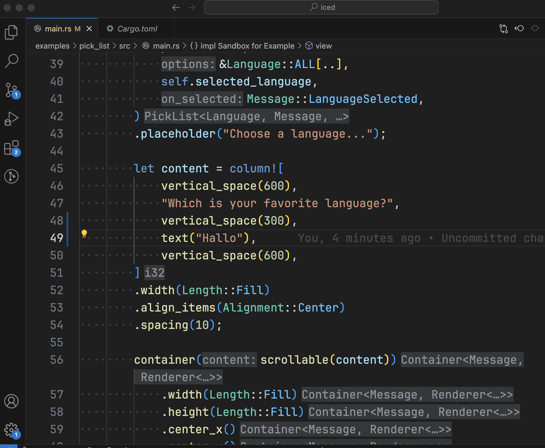 Trivial change to example app is unresolvable · Issue #1798 · iced-rs/iced · GitHub