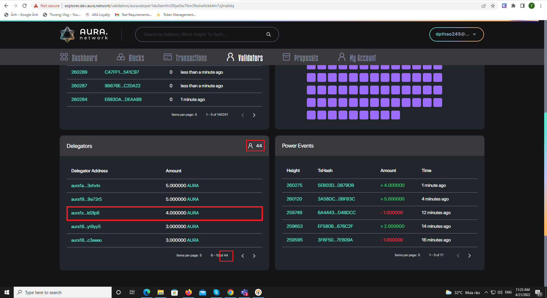 [Explorer][ValidatorDetail] Delegators table displayed incorrect data · Issue #168 · aura-nw ...
