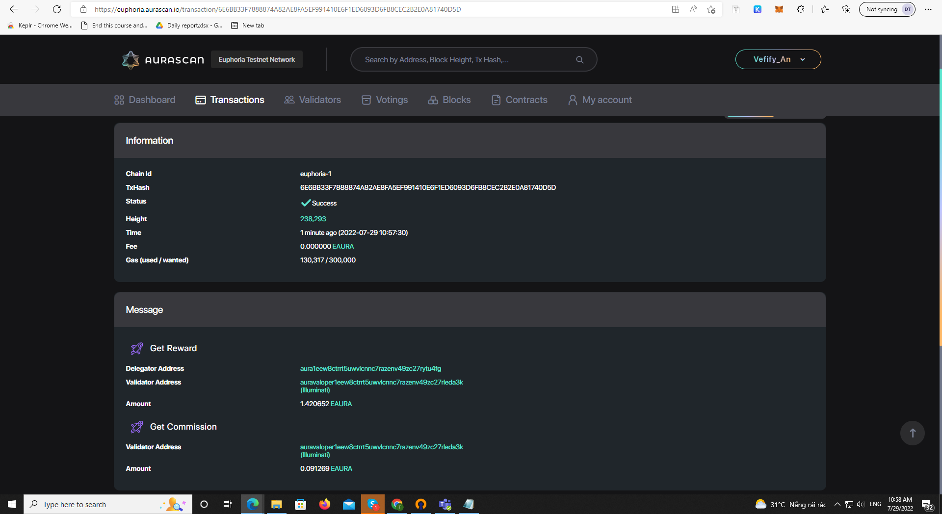[Aurascan][TransactionDetail] Update Commission Amount khi Delegetor get reward Validator của nó ...