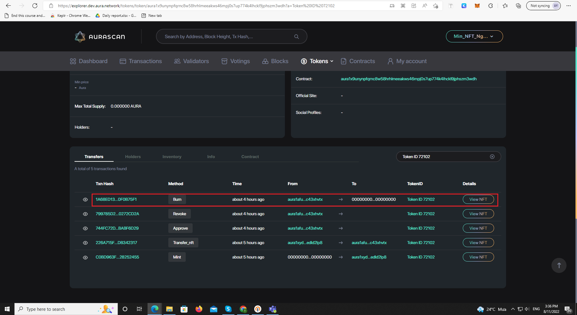 [Aurascan][Tokens][CW721] Inventory tab chưa remove NFT khi đã burn/send_nft thành công · Issue ...