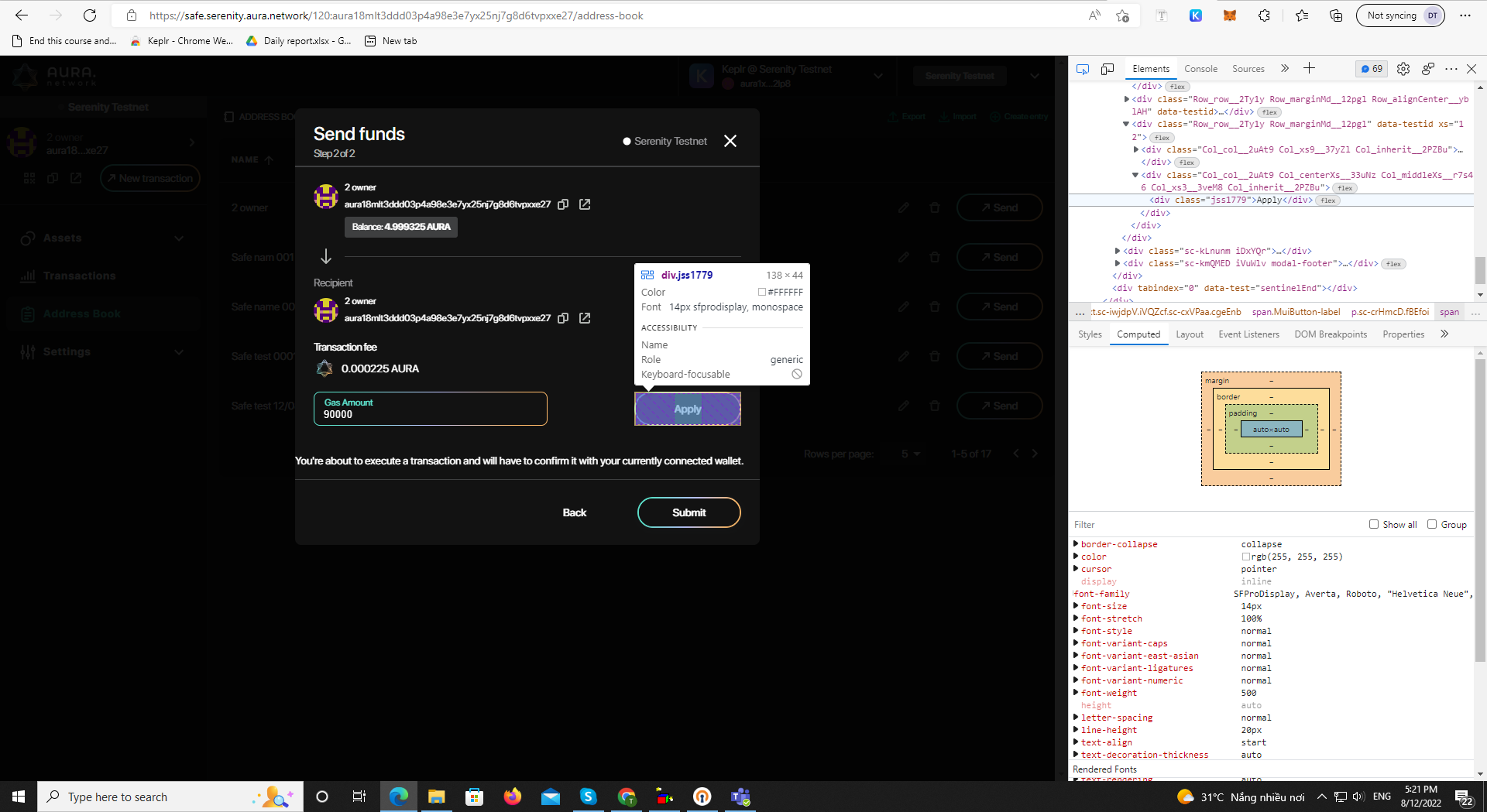 [Aura-Safe][General] Display text, size, position of buttons ...