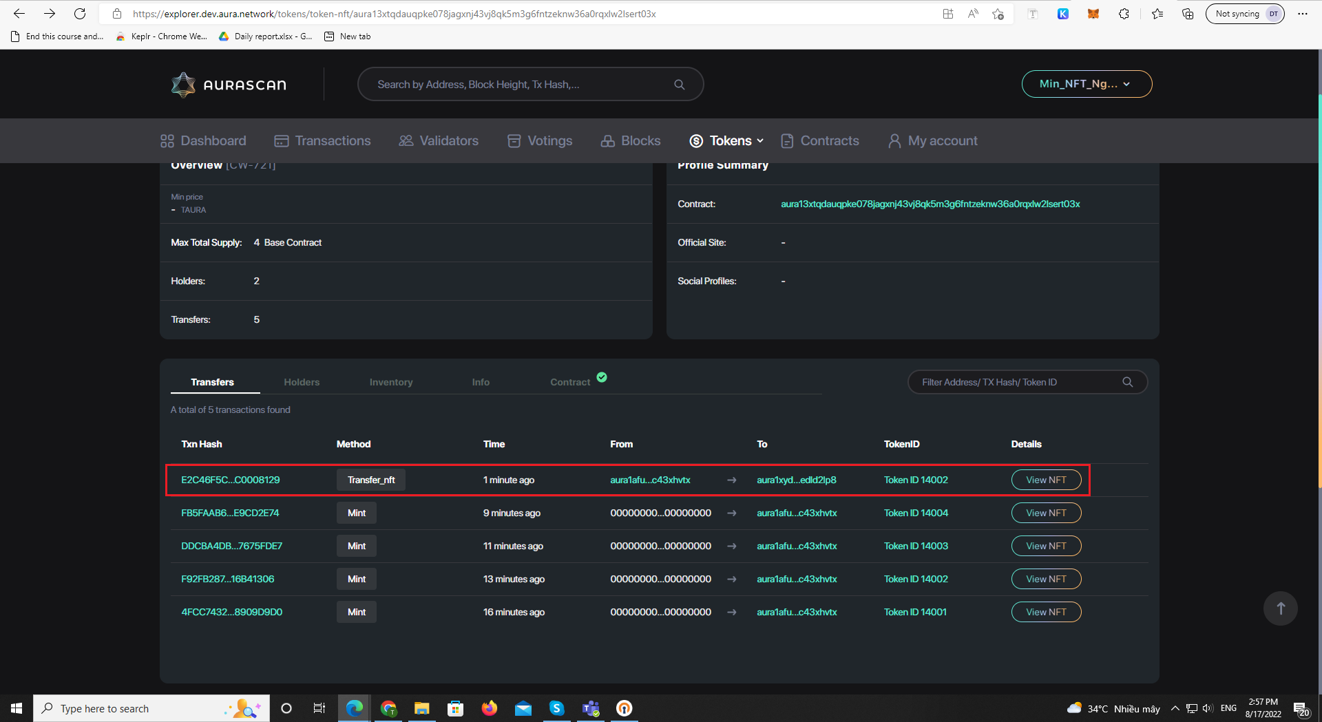 [Aurascan][Tokens][CW721] Token Detail, Tab Inventory hiển thị thứ tự danh sách NFT chưa đúng ...