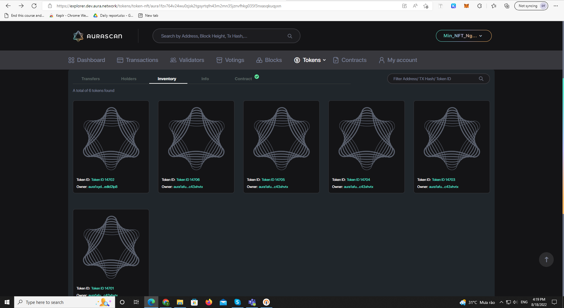 [Aurascan][Tokens][CW721] Token Detail, Tab Inventory hiển thị thứ tự danh sách NFT chưa đúng ...