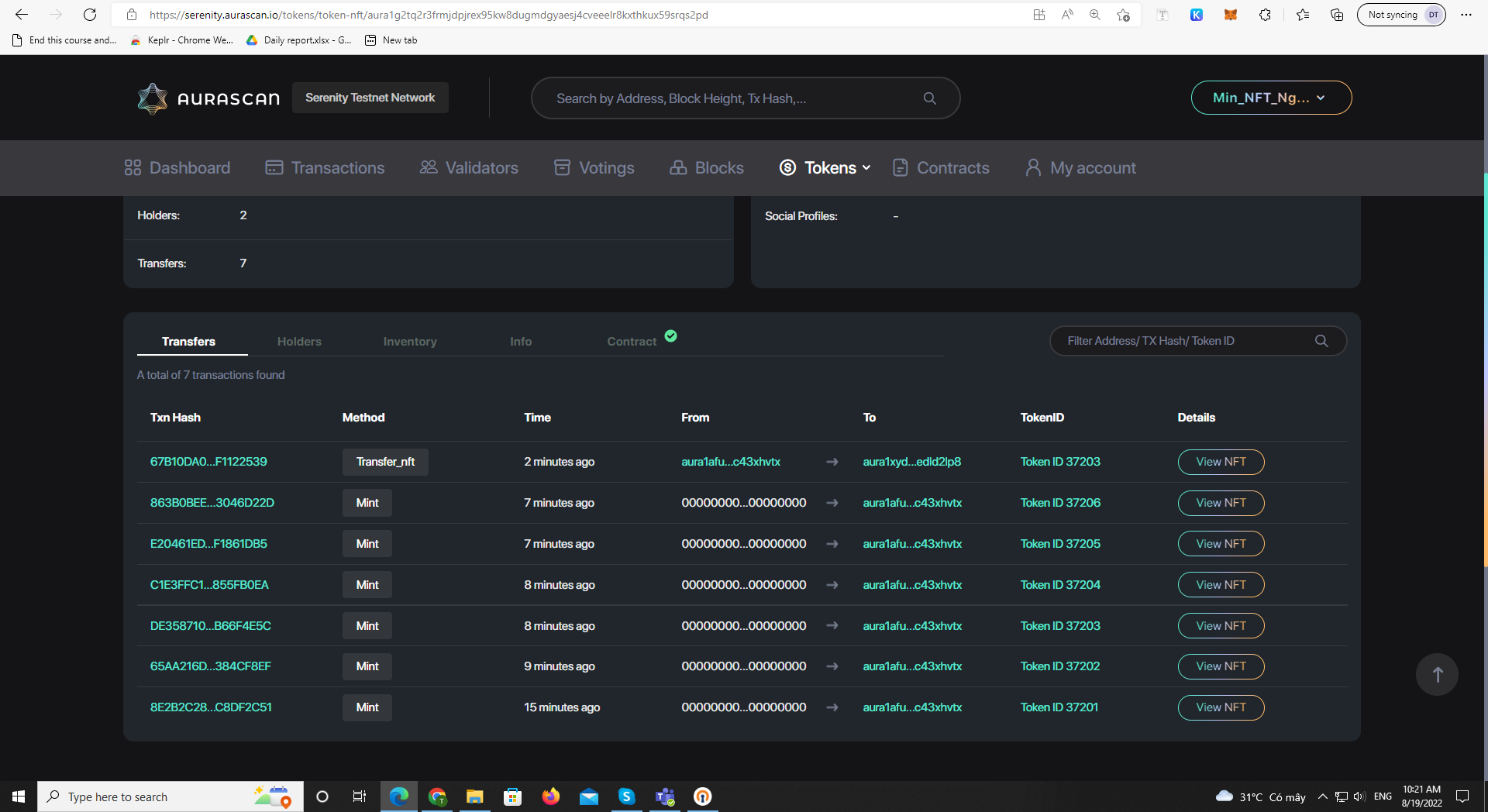 [Aurascan][Tokens][CW721] Inventory tab chưa remove NFT khi đã burn/send_nft thành công · Issue ...