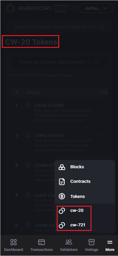 [Aurascan][Mobile] Menu Tokens · Issue #862 · aura-nw/aurascan · GitHub