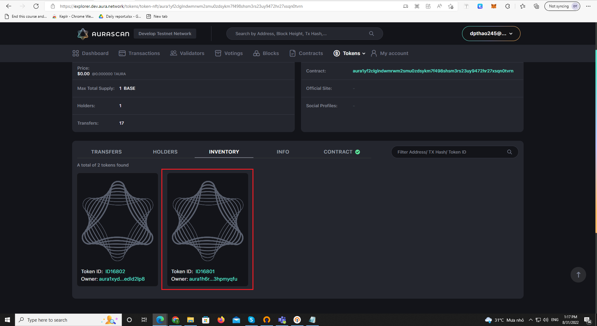 [Aurascan][Tokens][CW721] Tab Inventory hiển thị Token ID đã burn · Issue #944 · aura-nw ...