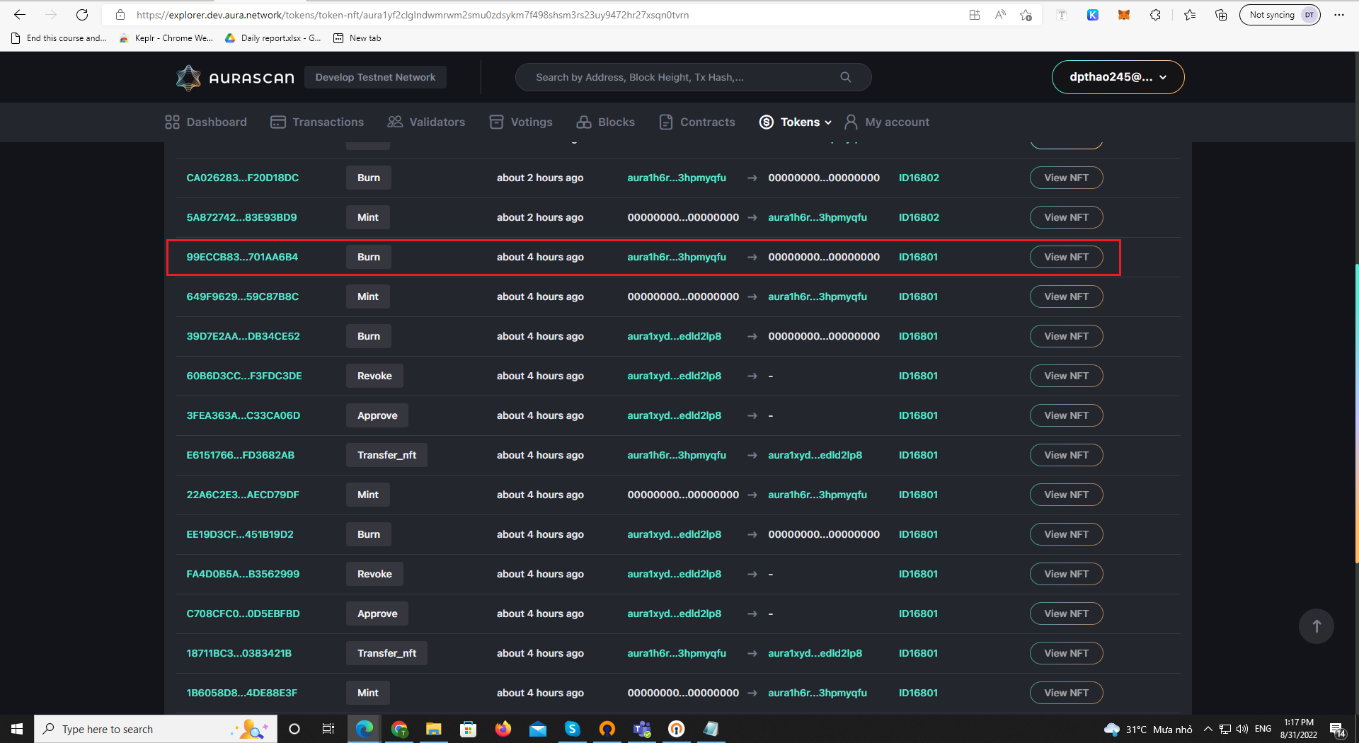 [Aurascan][Tokens][CW721] Tab Inventory hiển thị Token ID đã burn · Issue #944 · aura-nw ...