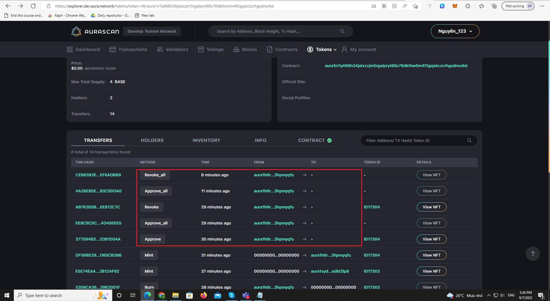 [Aurascan][Tokens][TokenCW721Detail] Tab Transaction không hiển thị Address To các giao dịch ...