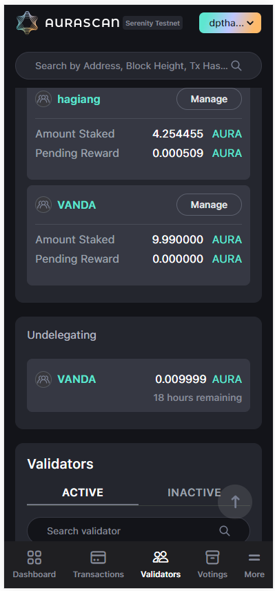 [Aurascan][Validator List] Not display name validator when undelegate Jailed validator · Issue ...
