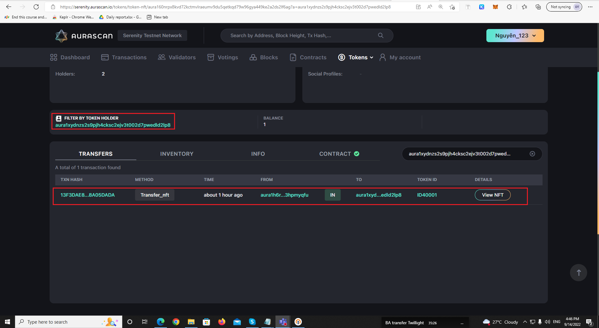 [Aurascan][Tokens][TokenCW721Detail] Filter by token txn hash, token holder hiển thị sai kết quả ...