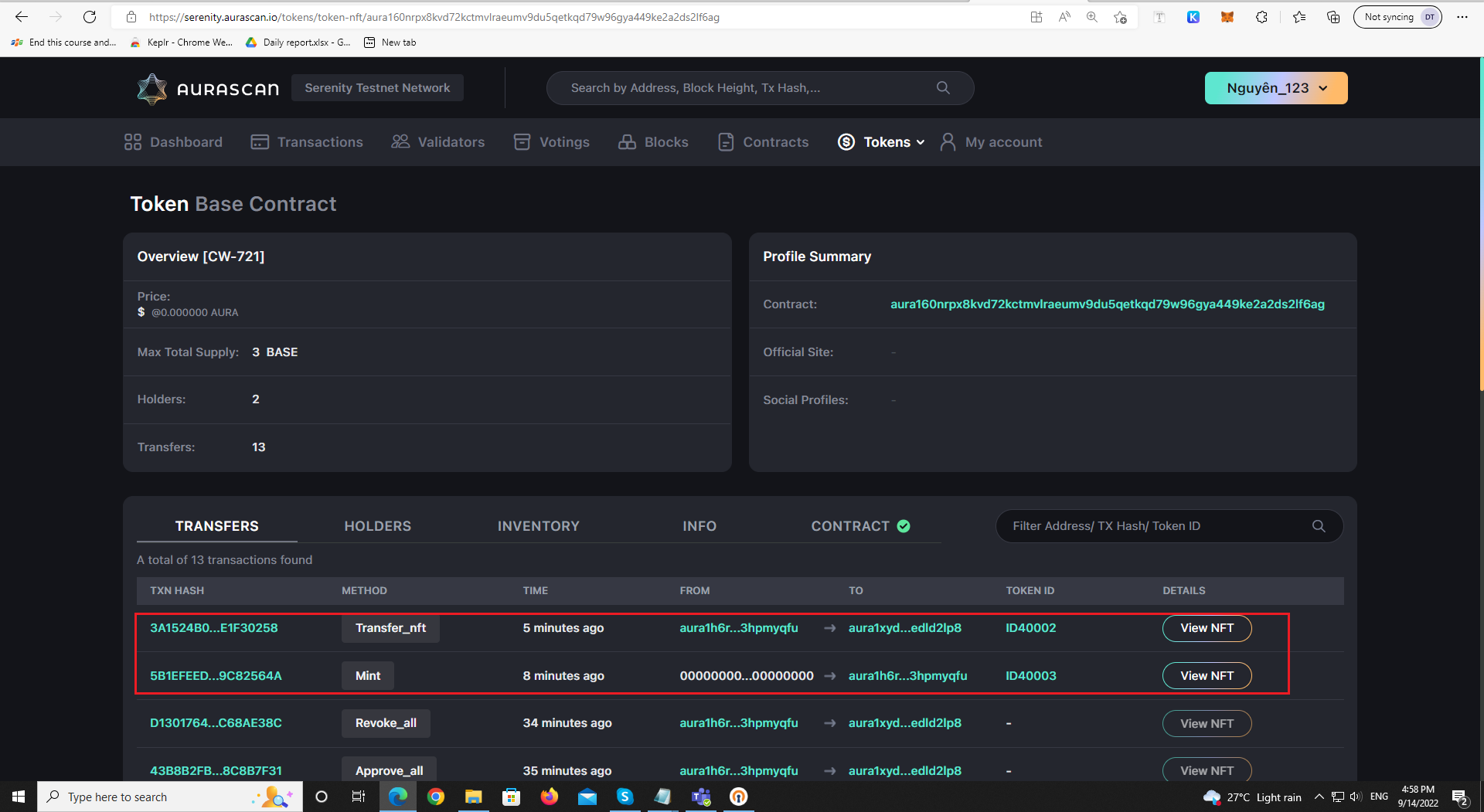 [Aurascan][Tokens][TokenCW721Detail] Filter by token txn hash, token holder hiển thị sai kết quả ...