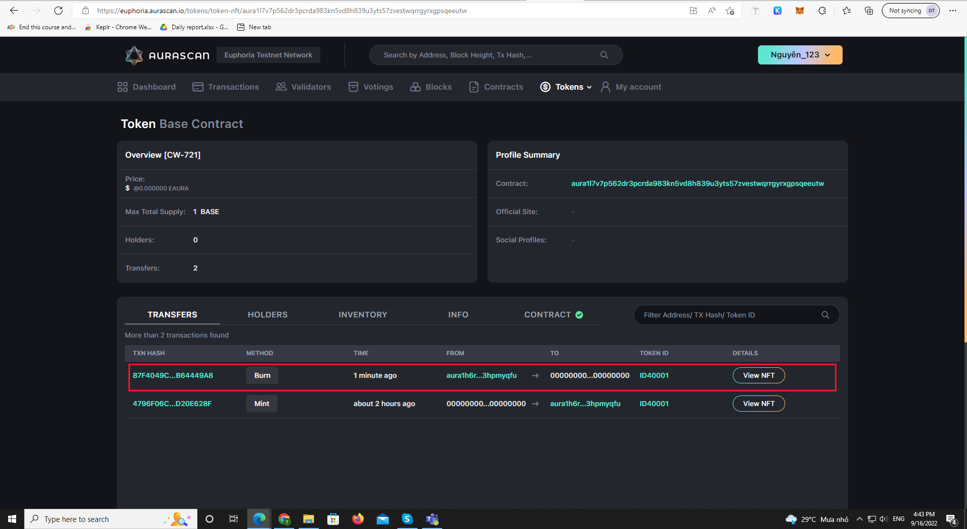 [Aurascan][Tokens][CW721] Tab Inventory hiển thị Token ID đã burn · Issue #944 · aura-nw ...