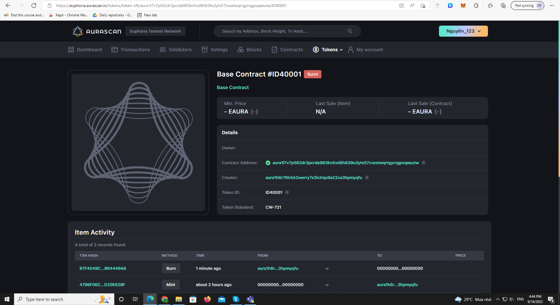 [Aurascan][Tokens][CW721] Tab Inventory hiển thị Token ID đã burn · Issue #944 · aura-nw ...