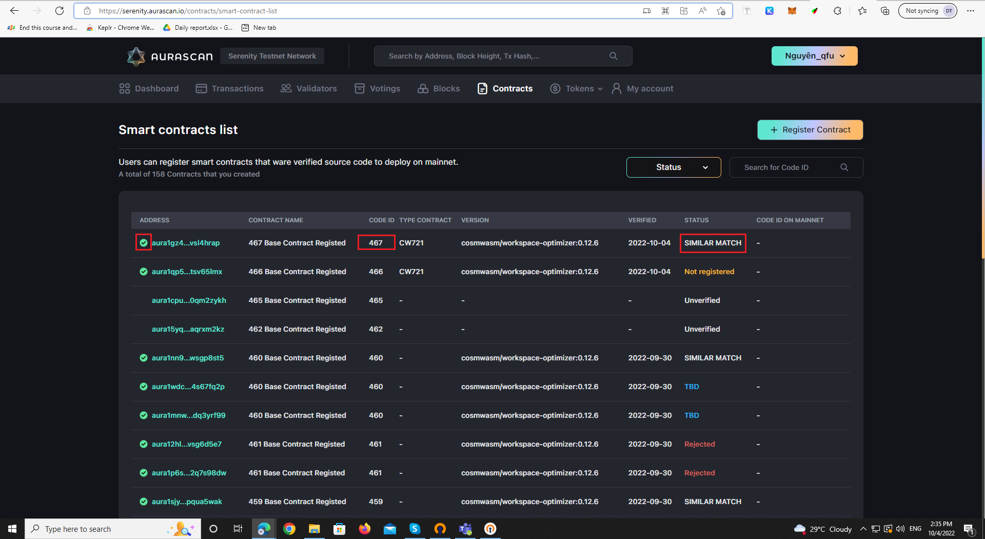 [Aurascan][Contracts][Smart Contracts List] Hiển thị sai status contract là "SIMILAR MATCH ...