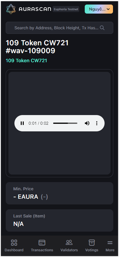 Aurascan Tokendetail Hiển Thị Các định Dạng Hình ảnh Video Audio Hoặc định Dạng 3d Của Nft 