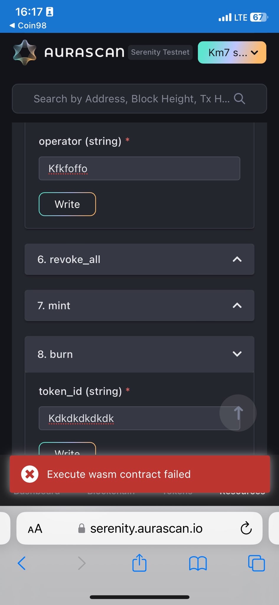 [Aurascan][Mobile][Desktop] Map hiển thị nội dung message lỗi khi thực hiện giao dịch · Issue ...