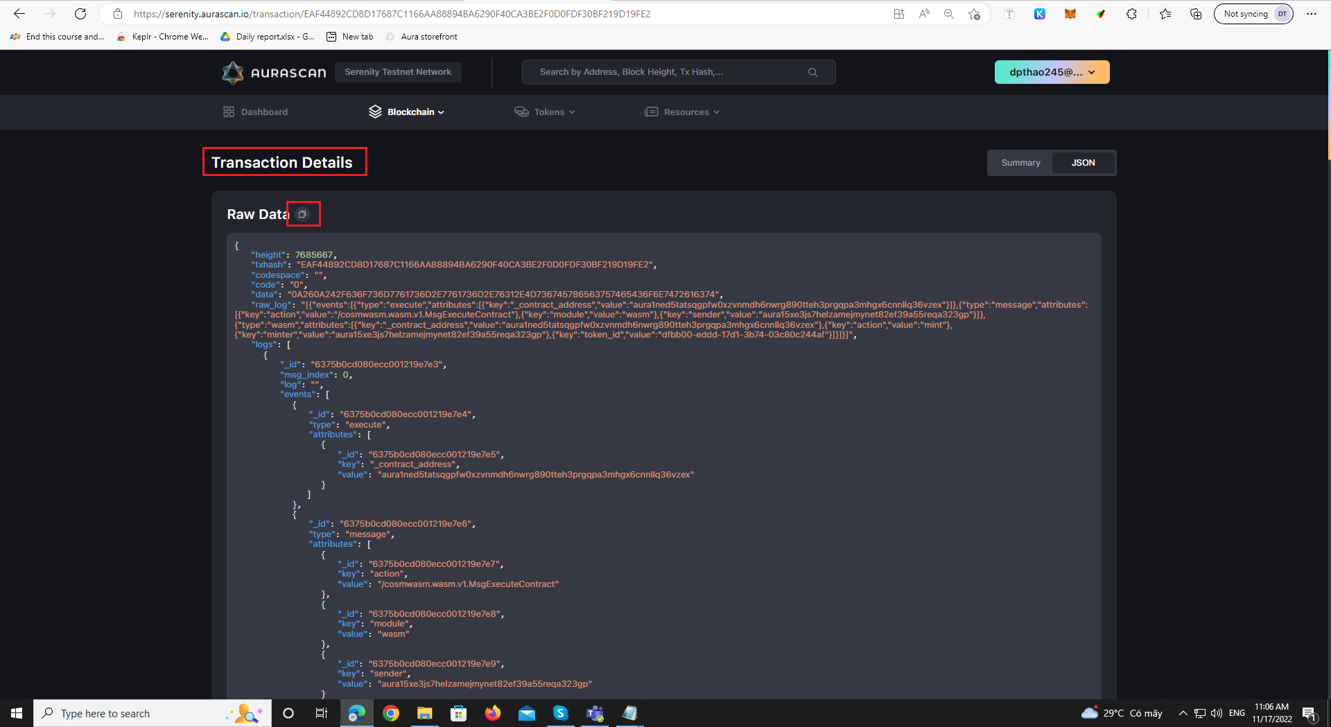 [Enhancement] Add copy button beside Raw Data of Json raw log in Transactions Details page ...
