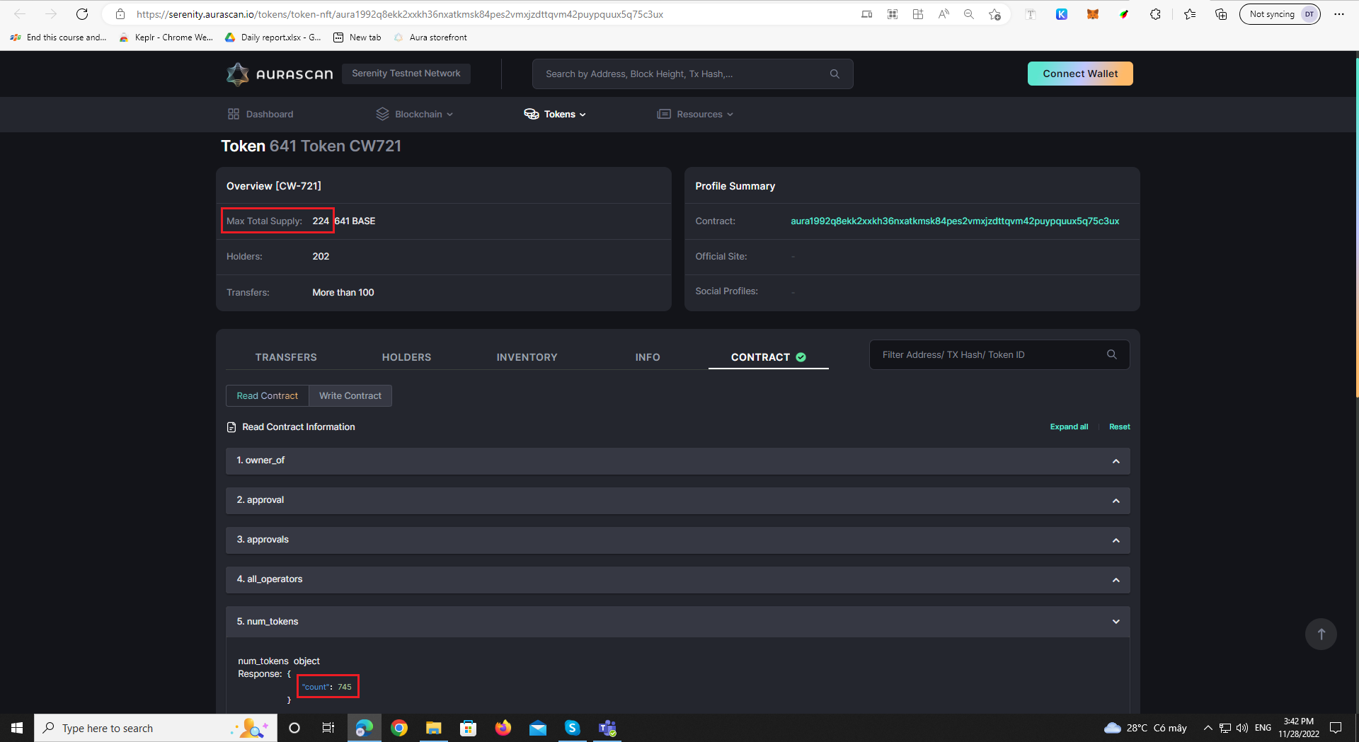 [Aurascan][CW721][Token Details] Max Total Supply hiển thị data không khớp với num_tokens ...