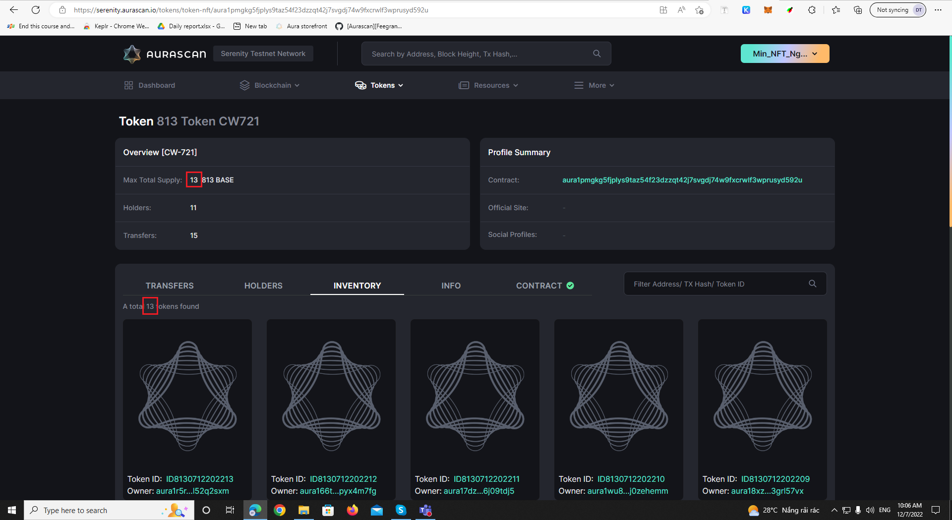 [Aurascan][CW721][Token Details] Max Total Supply hiển thị data không khớp với num_tokens ...