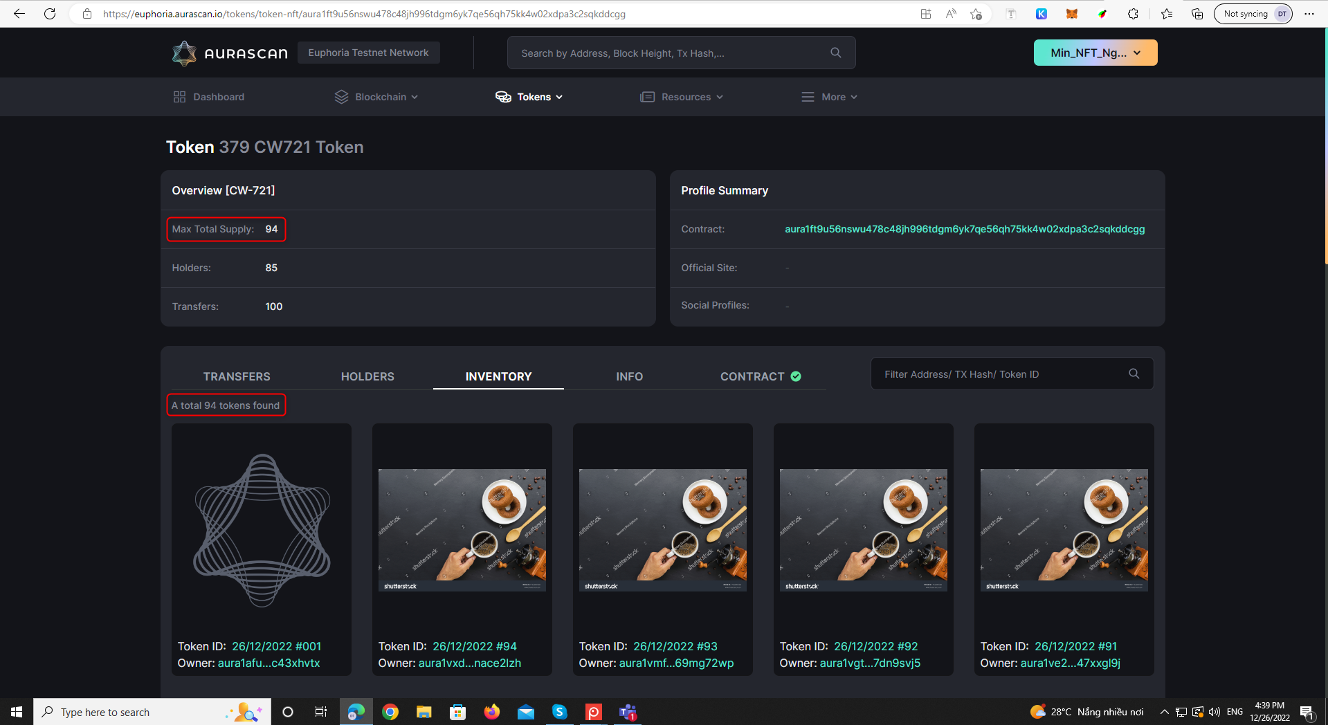 [Aurascan][CW721][Token Details] Max Total Supply hiển thị data không khớp với num_tokens ...