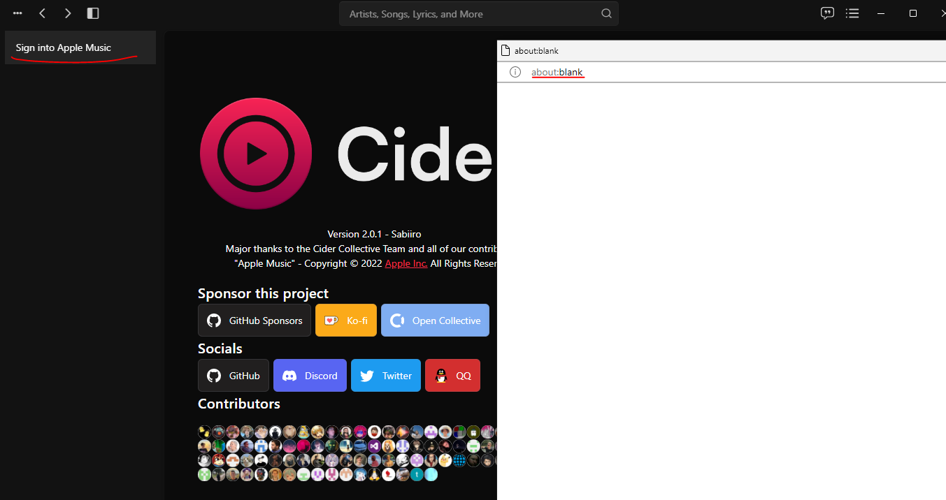 [Bug]: Sign in to Apple Music opens blank window · Issue #172 · ciderapp/Cider-2 · GitHub