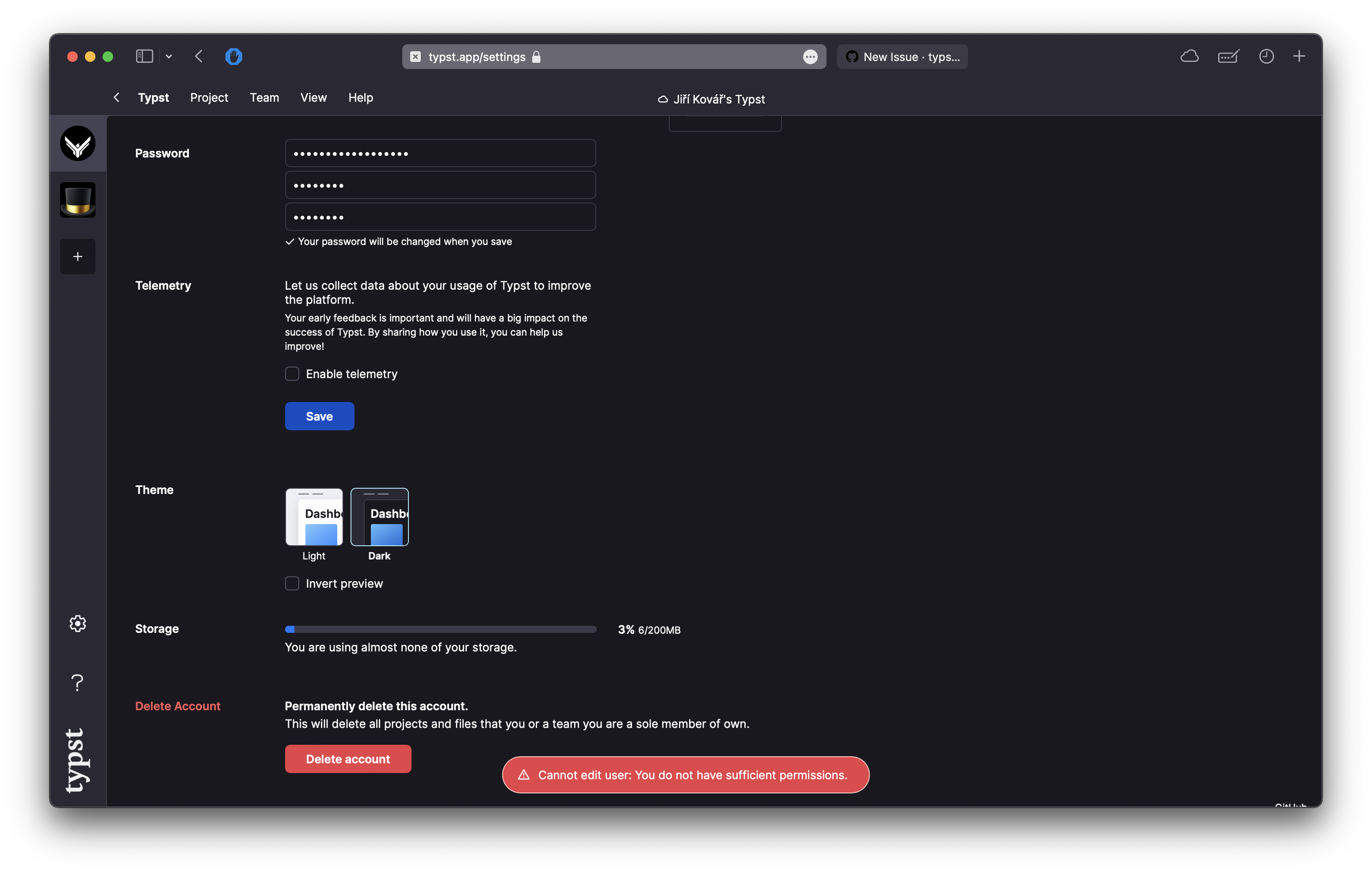 Incorrect error message when changing password · Issue #154 · typst/webapp-issues · GitHub
