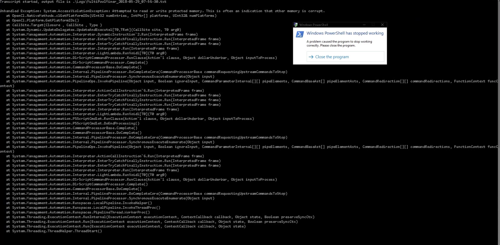 Powershell Access Violation · Issue #1784 · MultiPoolMiner/MultiPoolMiner · GitHub