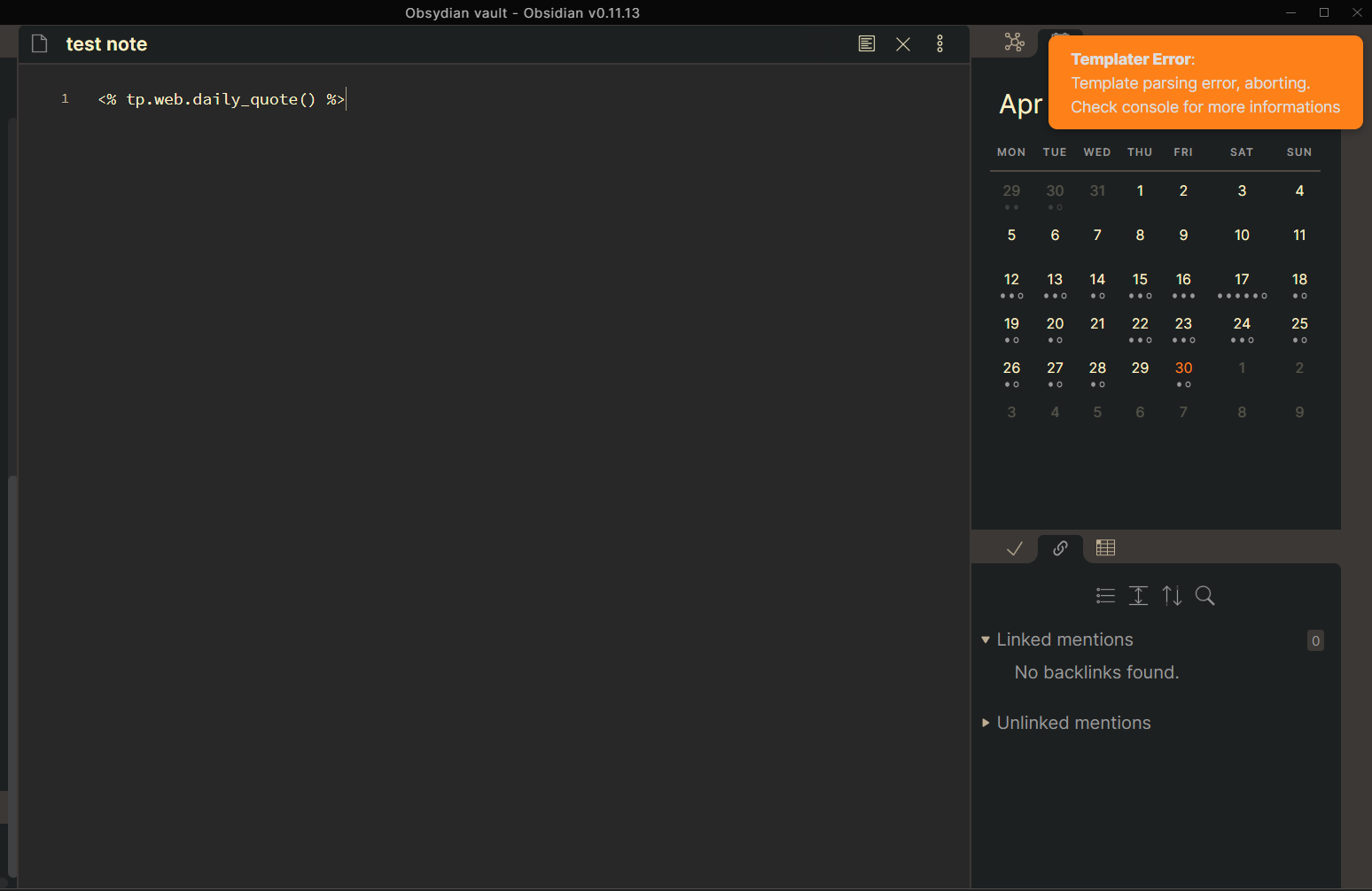 Daily_quote internal command crashes my template · Issue #177 · SilentVoid13/Templater · GitHub