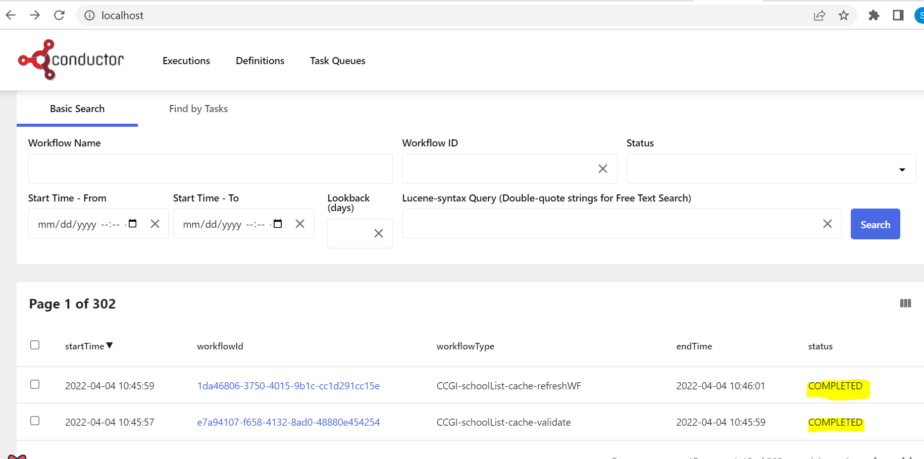 Conductor UI - Search with workflowType , Status not returning any results. · Issue #2875 ...