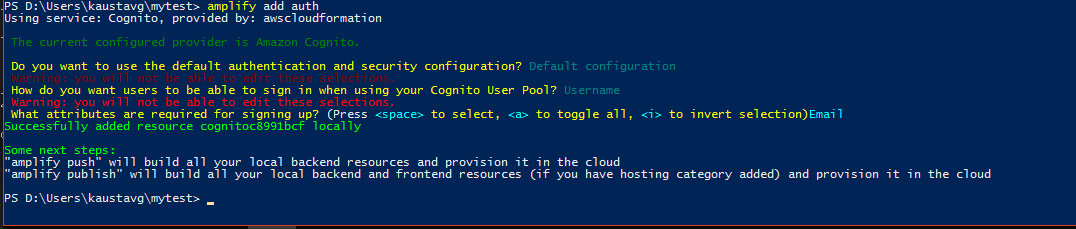 Amplify Add Auth Aborts After First Selection · Issue 1248 · Aws Amplifyamplify Cli · Github