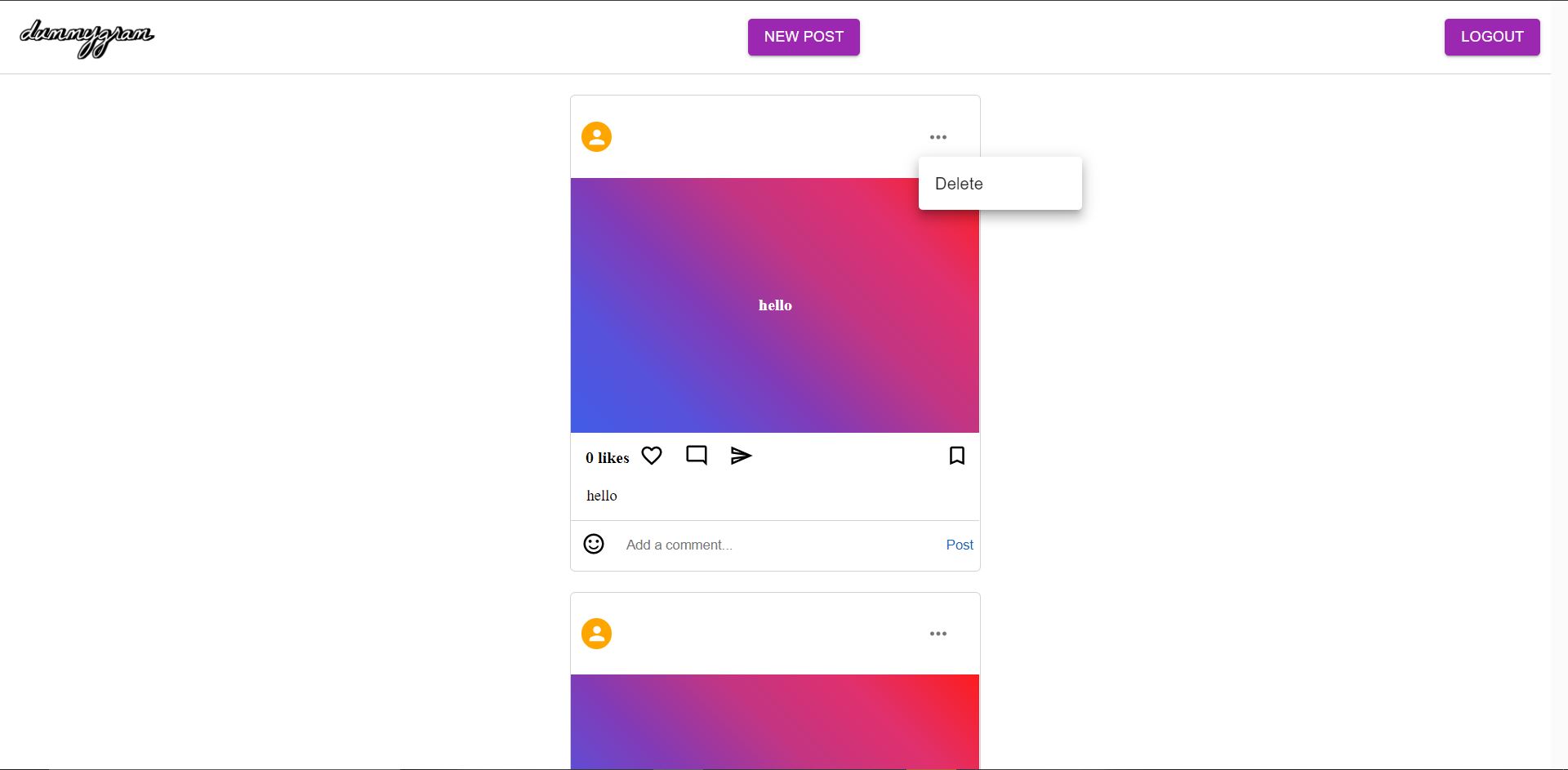 [FEATURE] Post Delete feature · Issue #77 · narayan954/dummygram · GitHub