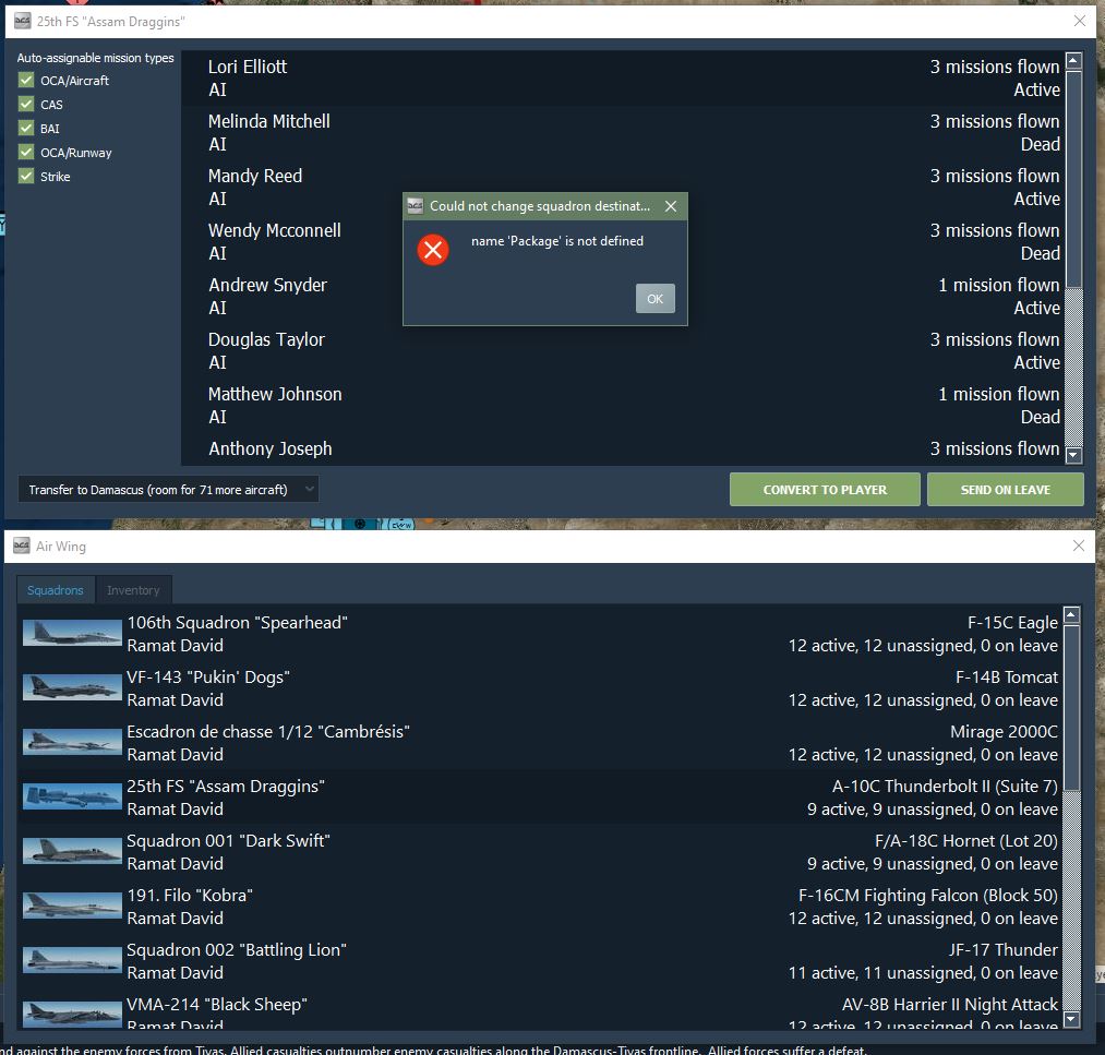 Transferring squadrons with aircraft generates error due to ferry ...