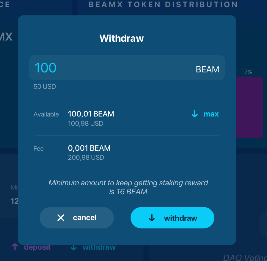 Add message that user won't be able to stake BeamX if total deposit less than 16 Beam · Issue ...
