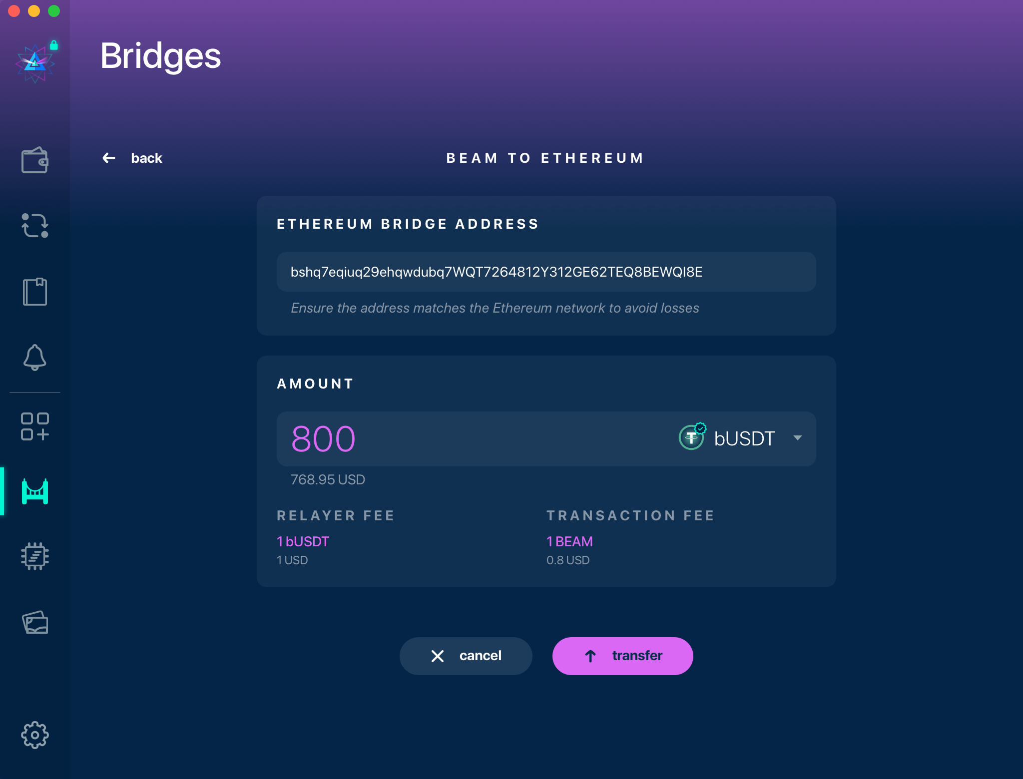 Bridges. Send screen · Issue #3 · BeamMW/beam-bridge-app · GitHub
