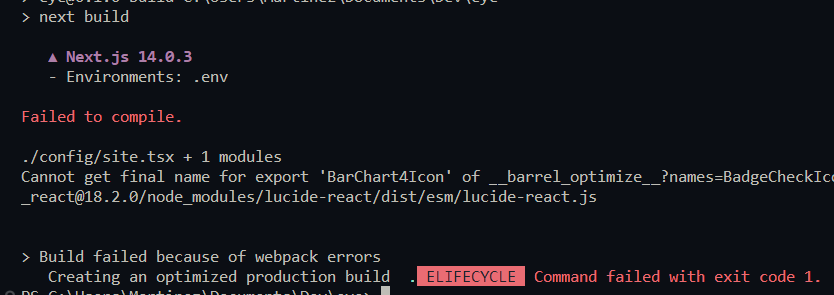 Cannot get final name for export 'BarChart4Icon' of __barrel_optimize__ · Issue #58756 · vercel ...