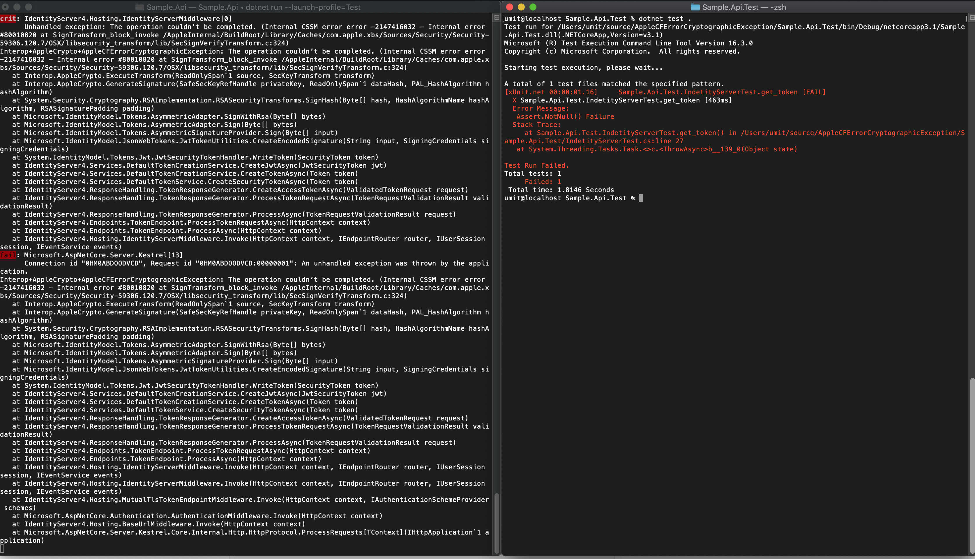 Mac OS X .net core 3.1.1 Self Signed RSA Certificate Interop+AppleCrypto ...