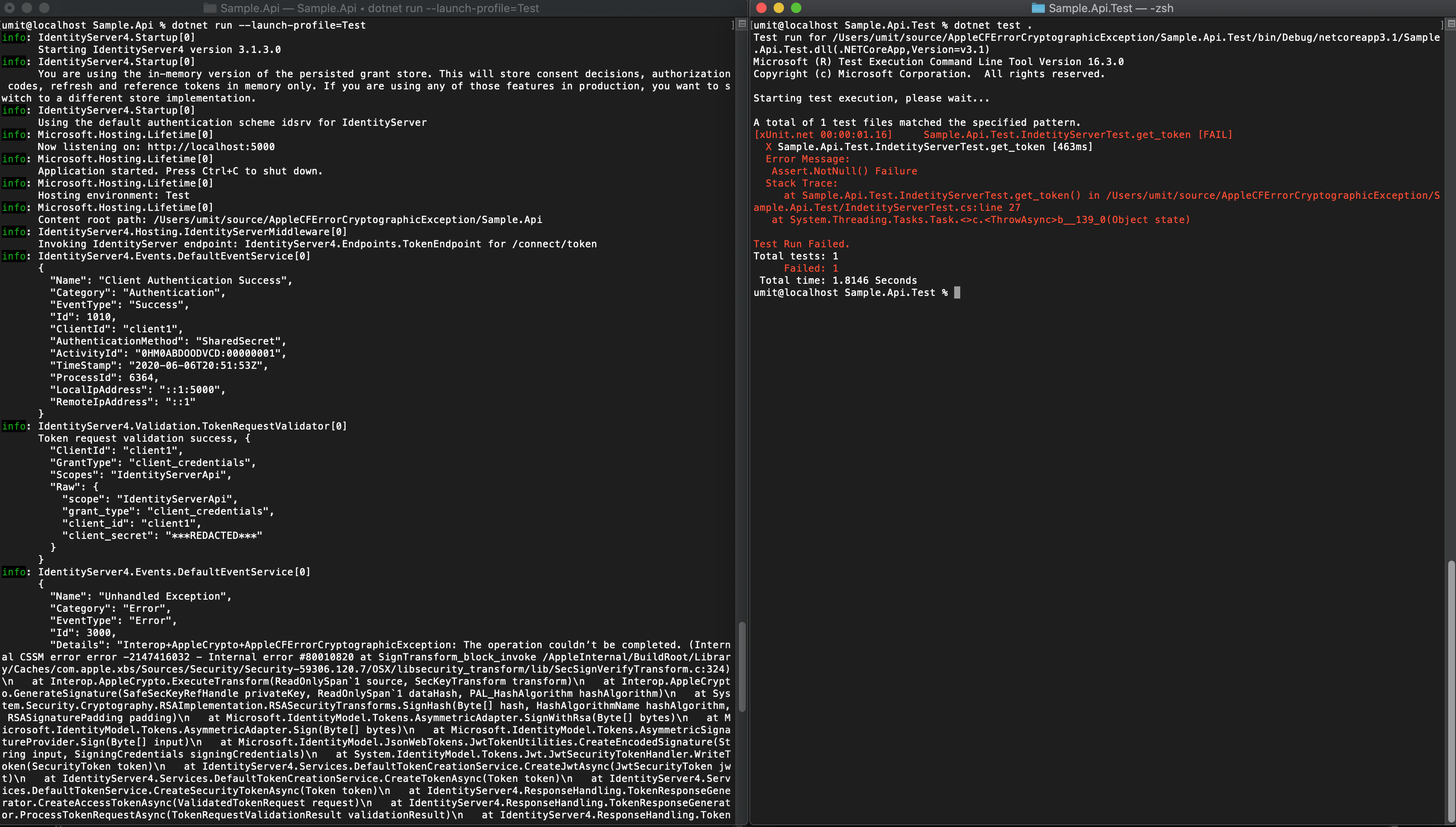 Mac OS X .net core 3.1.1 Self Signed RSA Certificate Interop+AppleCrypto ...