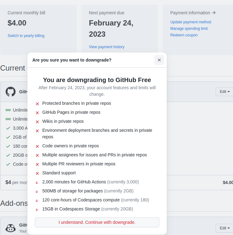 [impossible to downagrade] I can't downgrade from pro to free · community · Discussion #45998 ...