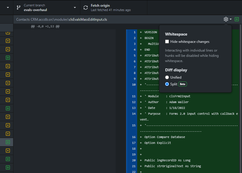 Show full width content for newly added files in split diff display · Issue #13763 · desktop ...