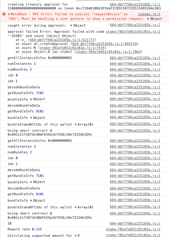 MetaMask - RPC Error: Failed to execute 'requestDevice' on 'HID': Must be handling a user ...
